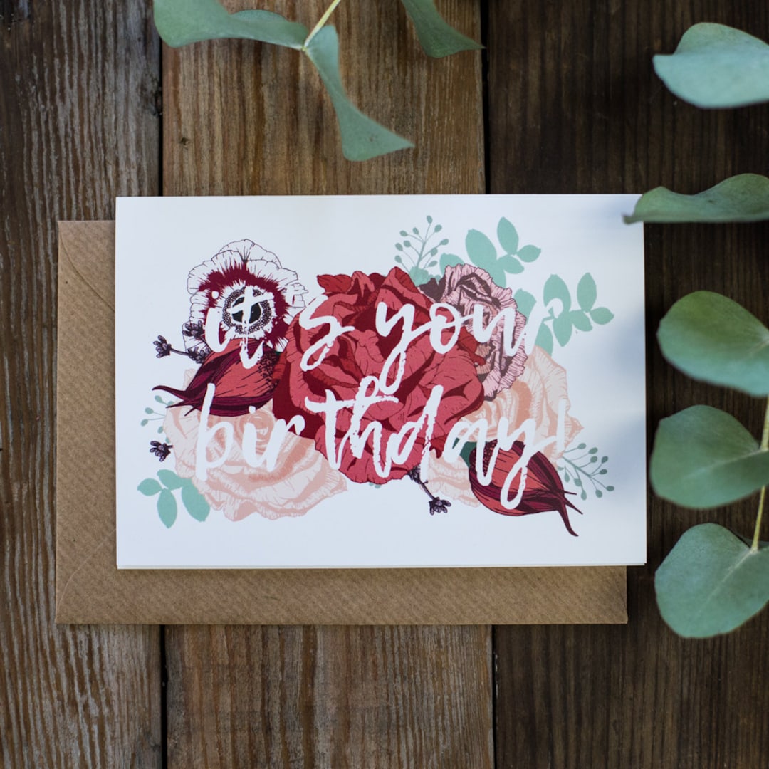 Pink Botanical Birthday Card | It's Your Birthday! | Floral Illustrated ...