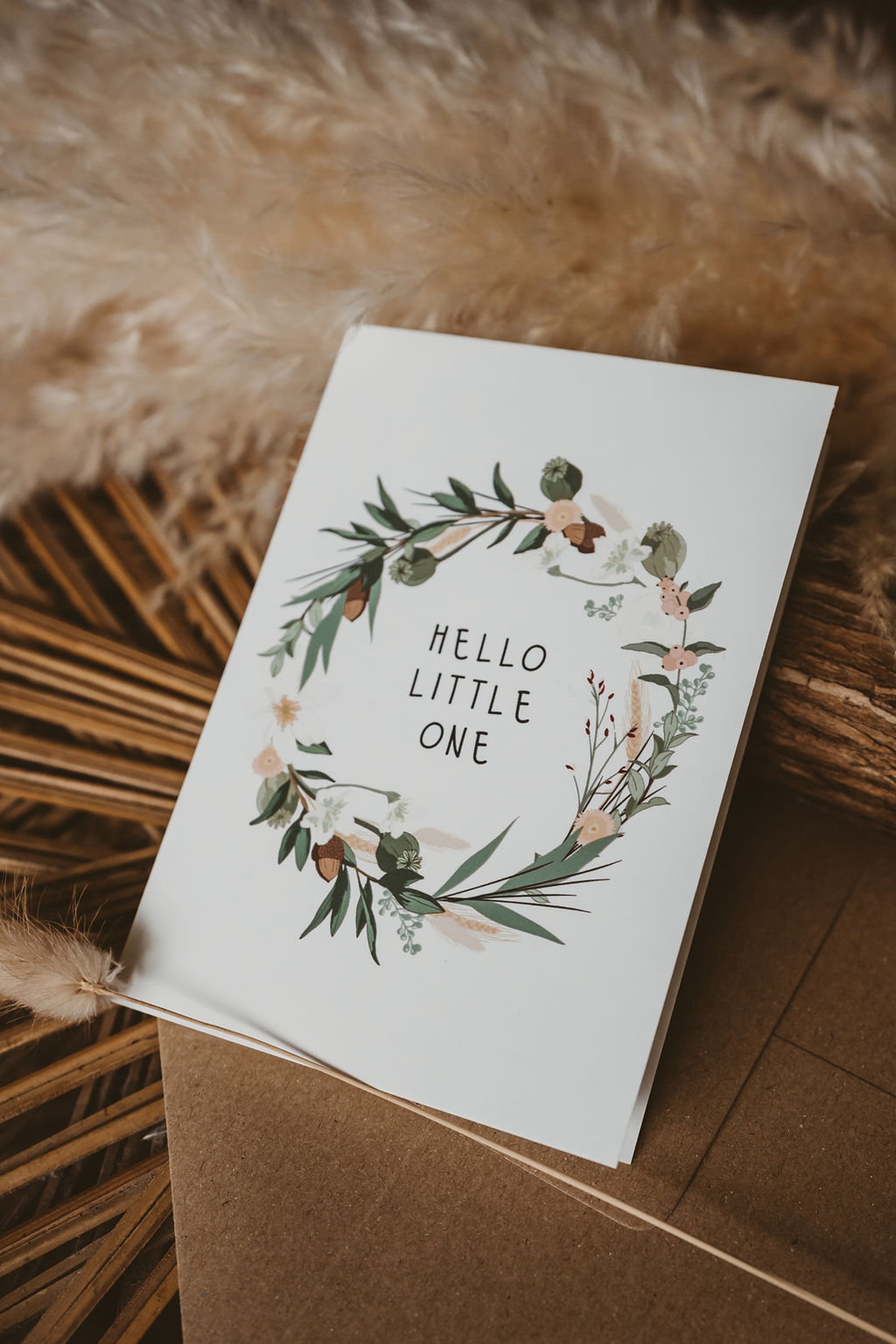 New Baby Gender Neutral Card Hello Little One Botanical - Etsy