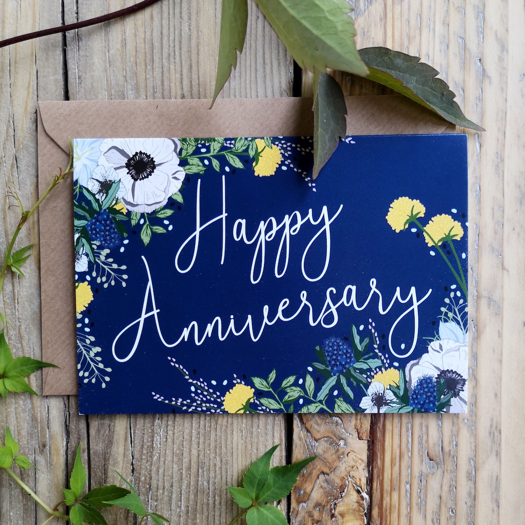 Happy Anniversary Card | Congratulations Illustrated Floral Botanical ...