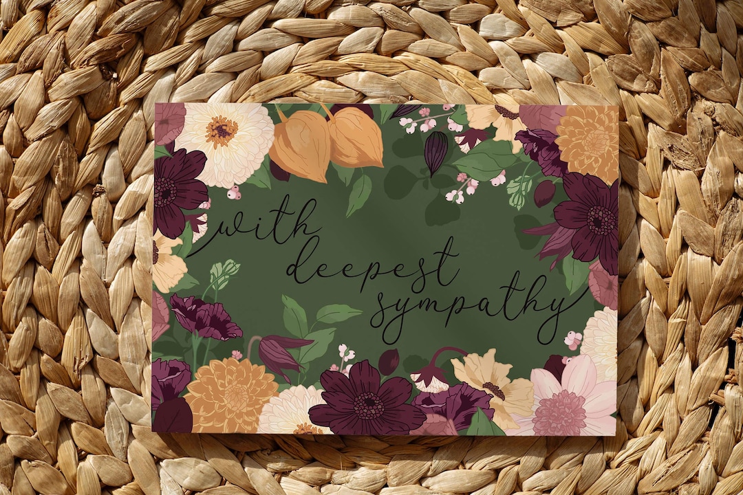 With Deepest Sympathy Bereavement Card | Dark Green Botanical Floral ...
