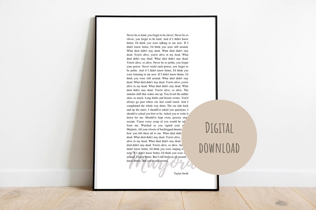 Marjorie Printable Poster - Taylor Swift Wall Art. Taylor Swift Lyrics ...