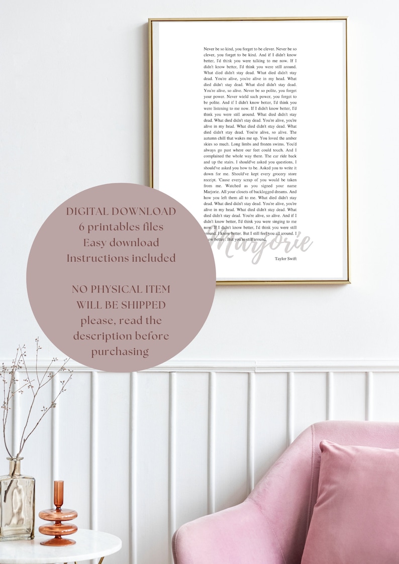 Marjorie Printable Poster - Taylor Swift Wall Art. Taylor Swift Lyrics ...