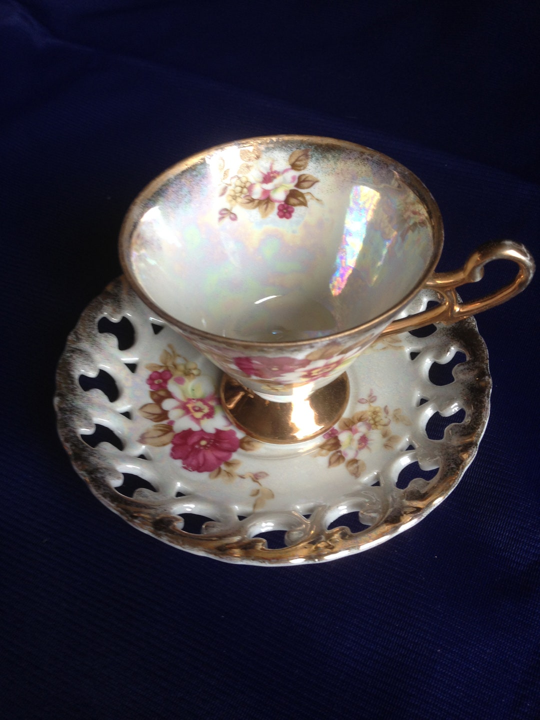 1920's Beautiful Vintage Lustered Cup and Saucer Gold, Floral Stafford ...