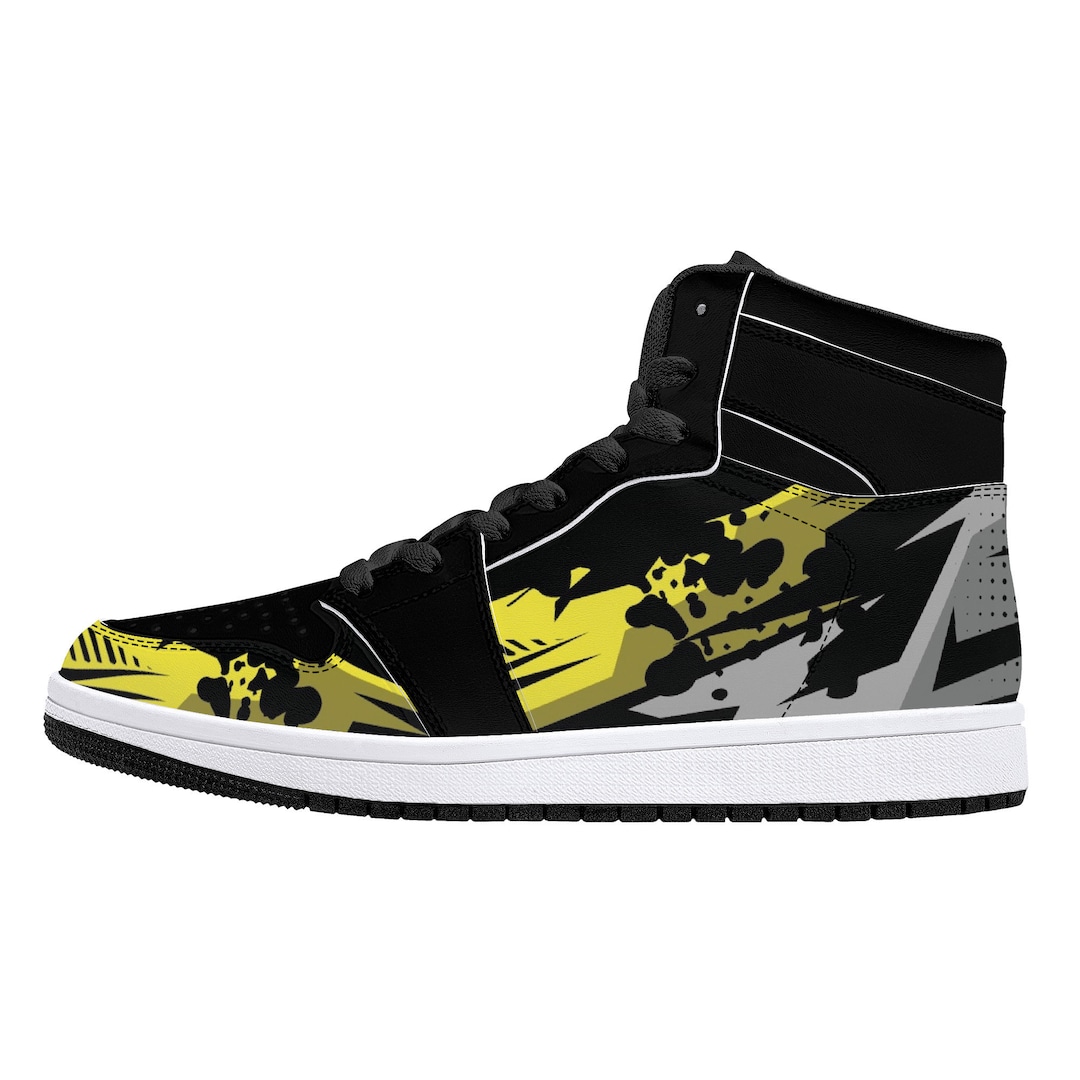Yellow Graphics High-top Synthetic Leather Sneakers Black - Etsy