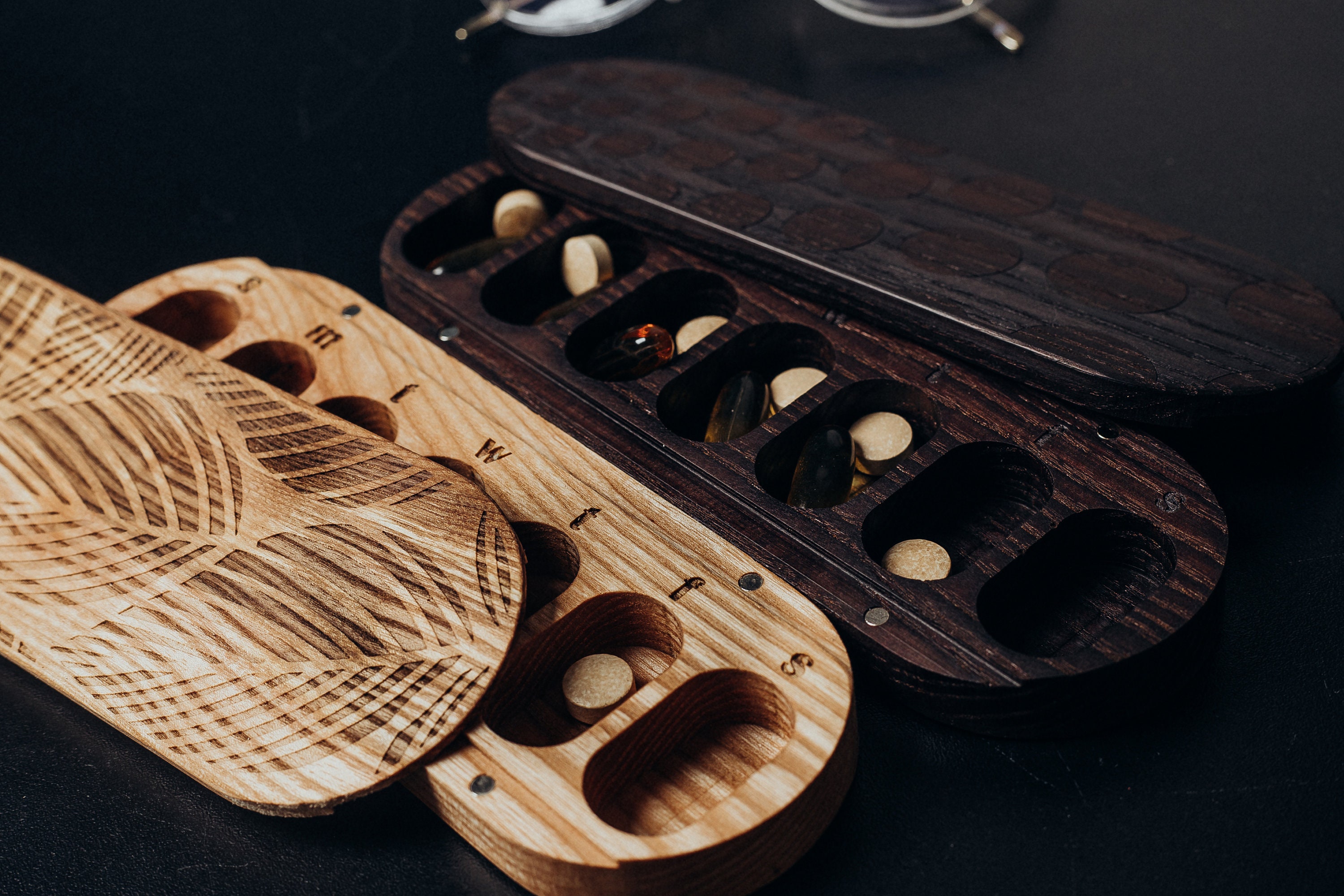 7 Day Vitamin Box, Dark Wood Pill Boxes, Wooden Vitamin Cases, Wooden ...