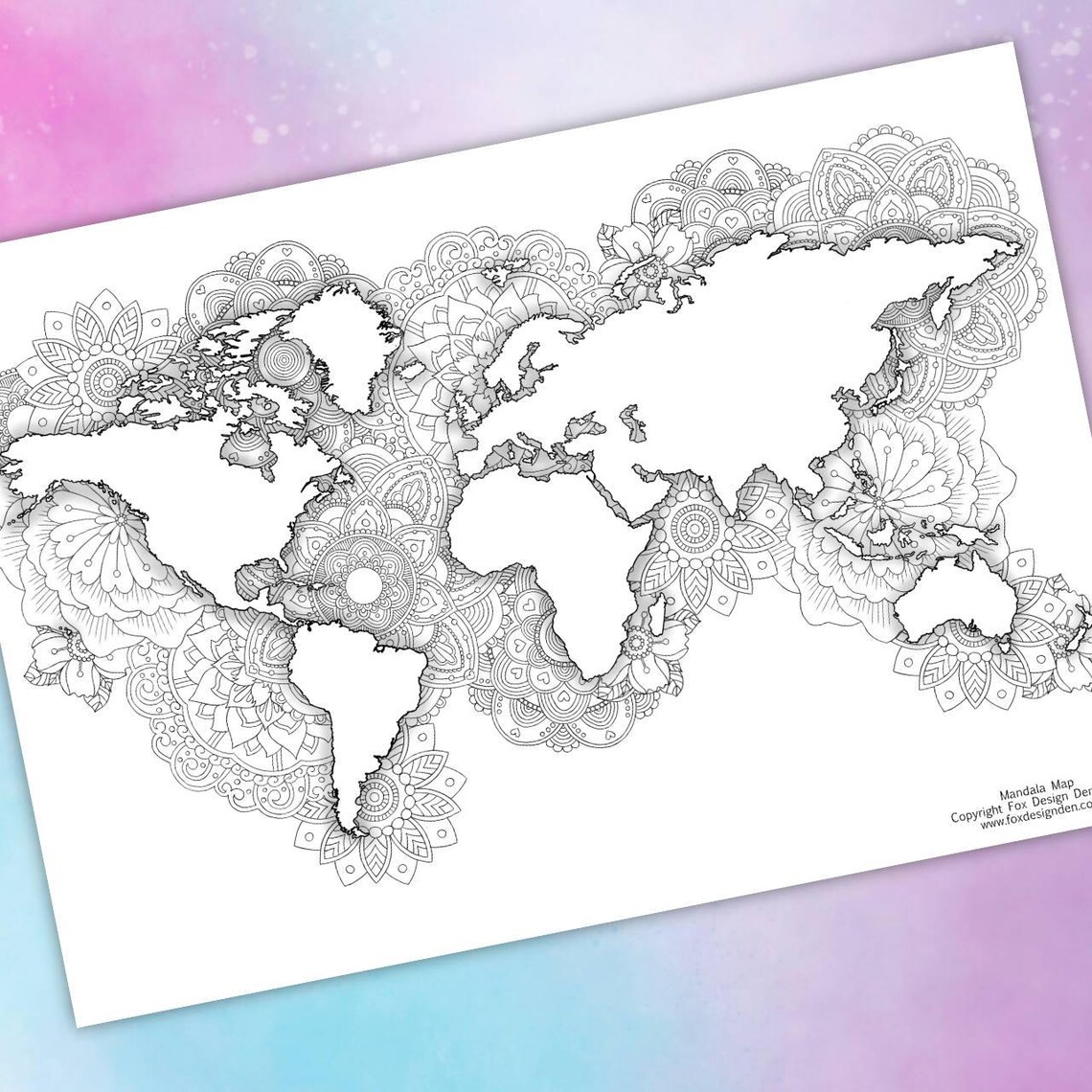 World Map Coloring Page, Map Colouring Book Printable, Mandala Coloring ...