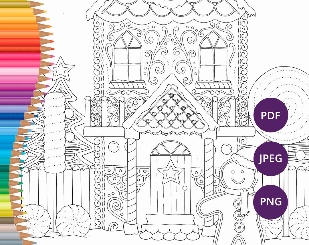 Christmas Coloring Pages, Gingerbread House Printable, Colouring Pages ...