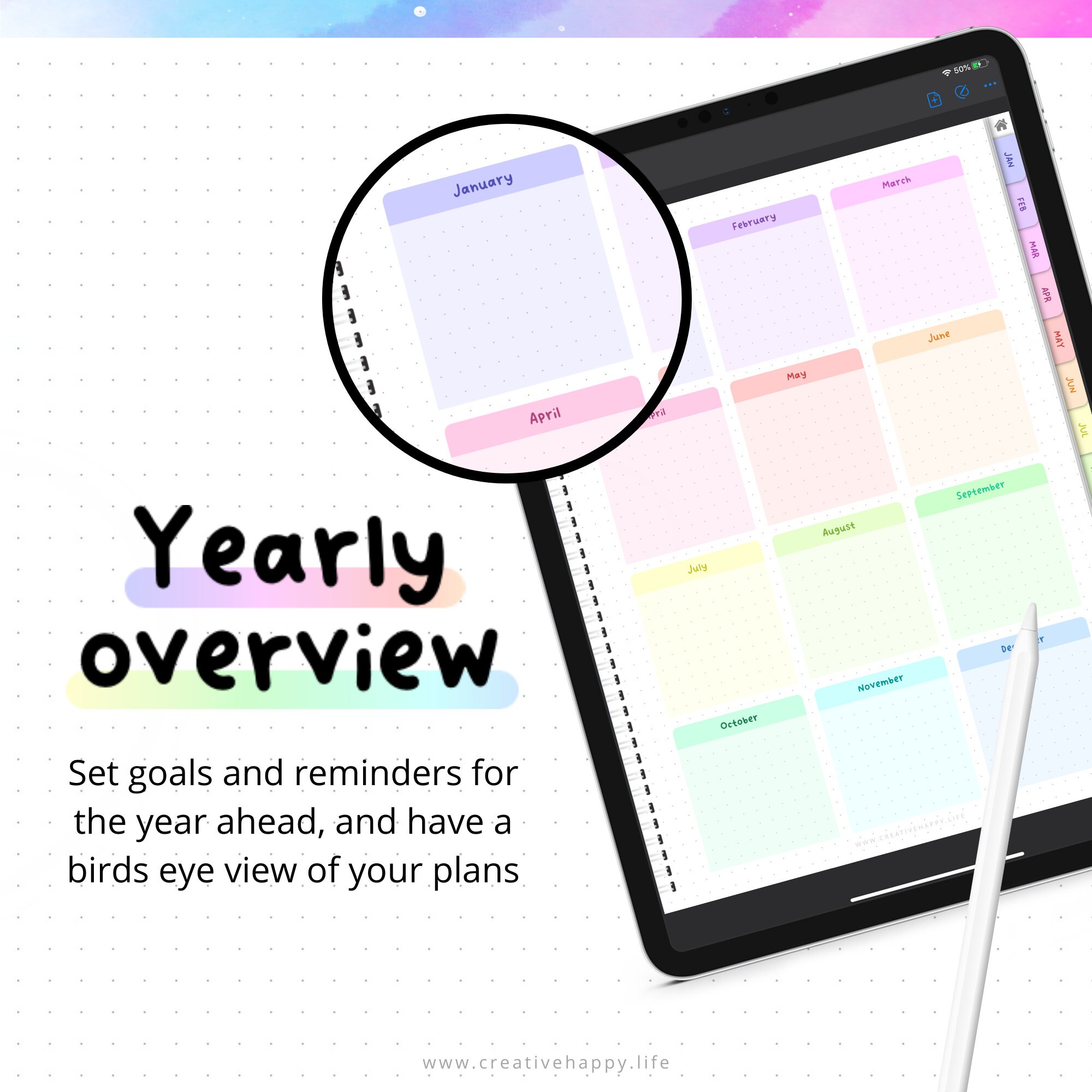 Pastel Digital Planner and Sticky Notes Goodnotes & Noteshelf Bullet ...