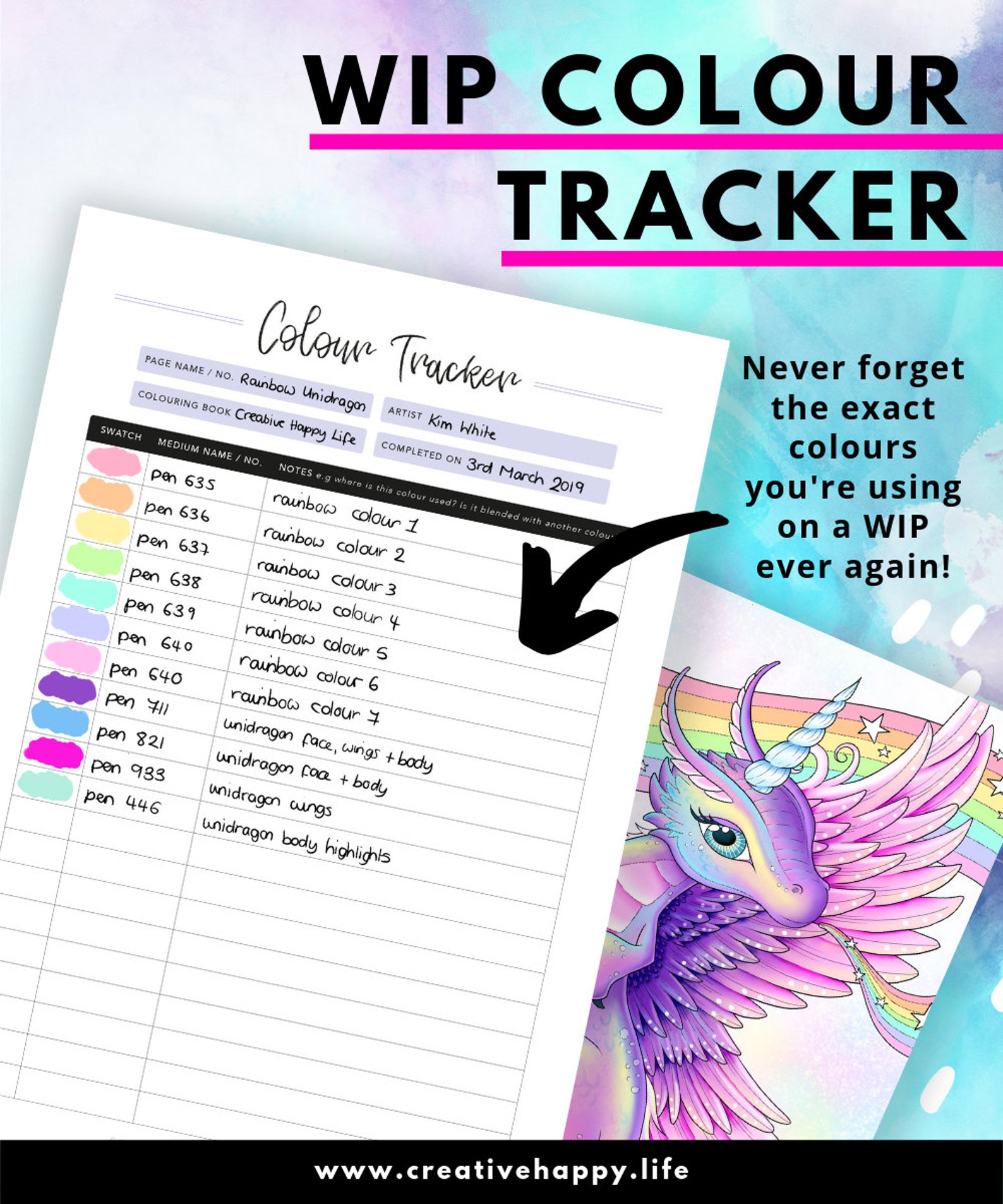 Color tracker Colour tracker Coloring book tracker | Etsy
