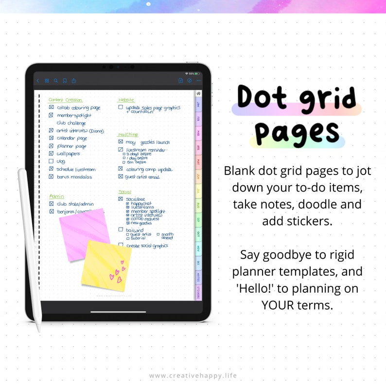 Pastel Digital Planner and Sticky Notes | Goodnotes & Noteshelf Bullet ...