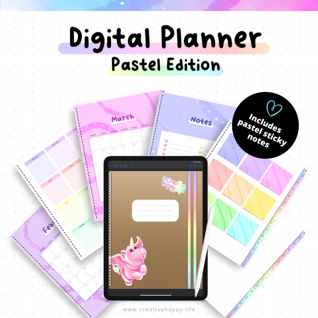 Pastel Digital Planner and Sticky Notes | Goodnotes & Noteshelf Bullet ...