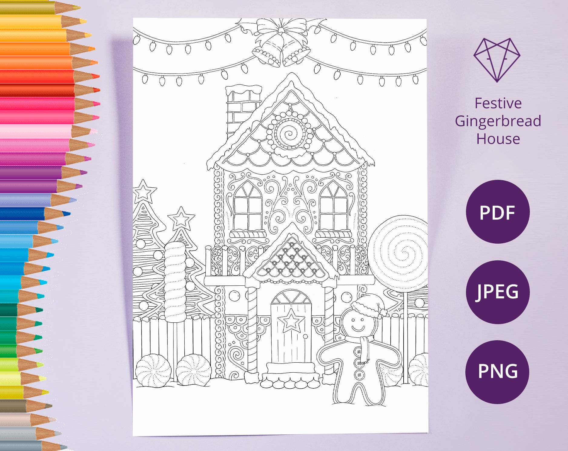 Christmas Coloring Pages Gingerbread House Printable | Etsy