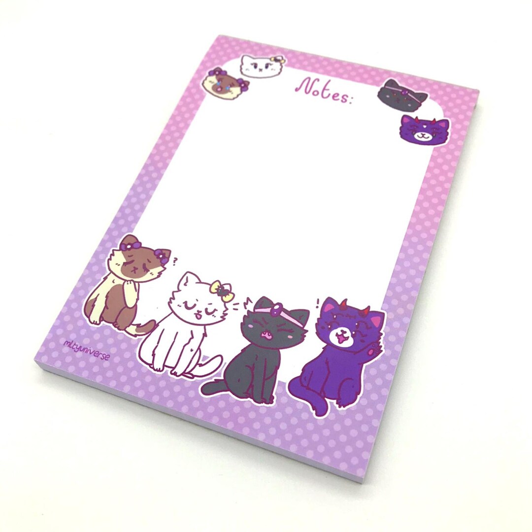 Cute Kitties A6 Memopad Notepad White Cat Black Cat Siamese Cat Demon ...