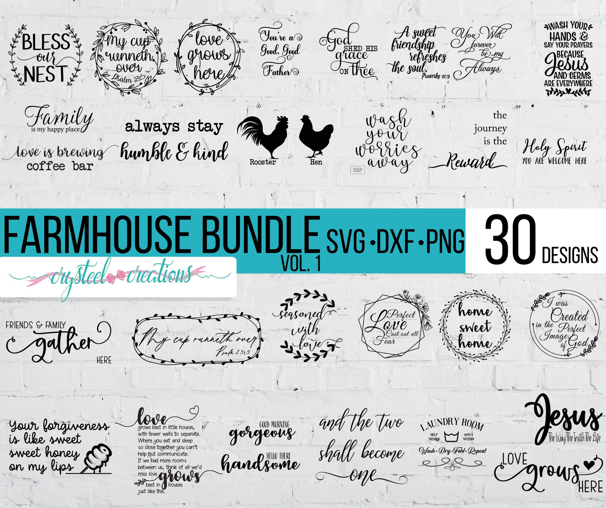 Farmhouse Bundle Vol. 1 SVG PNG DXF some eps Silhouette | Etsy