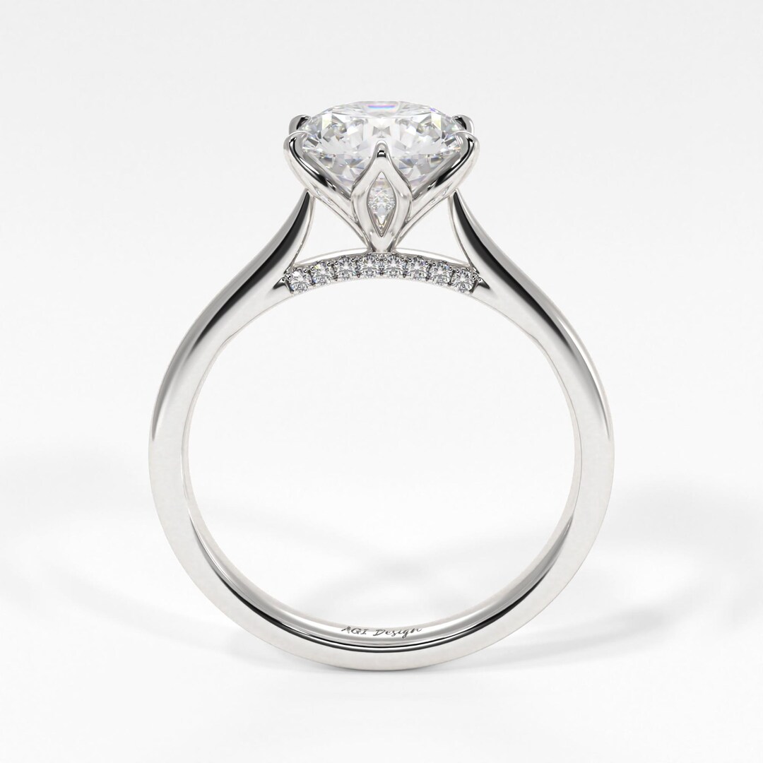 Nora Tulip Engagement Ring/unique Round Lab Diamonds Ring/ Dainty Gold ...