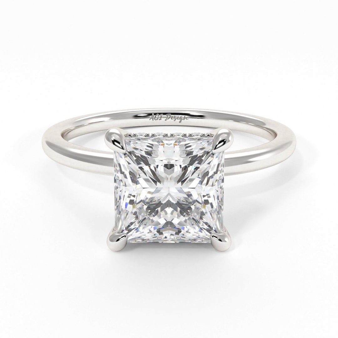 Jade Princess Cut Moissanite Engagement Ring/hidden Halo With Lab ...