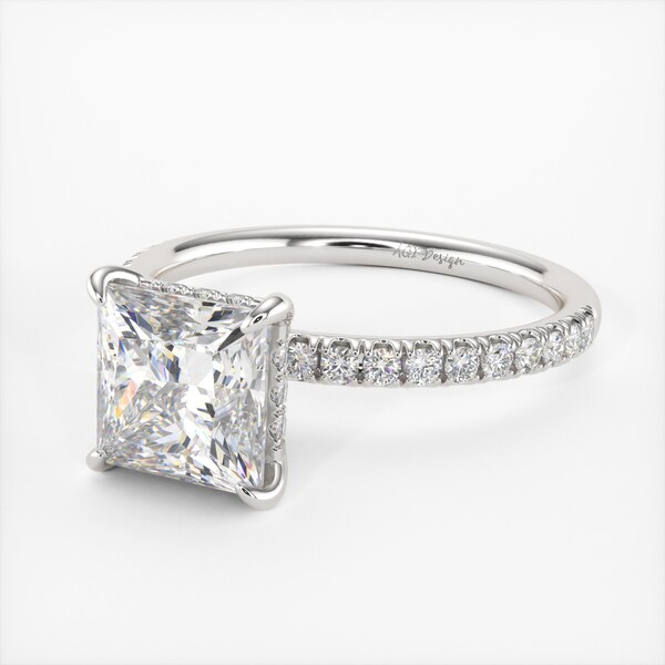 Hidden Halo Princess Cut Bridal Set - Etsy