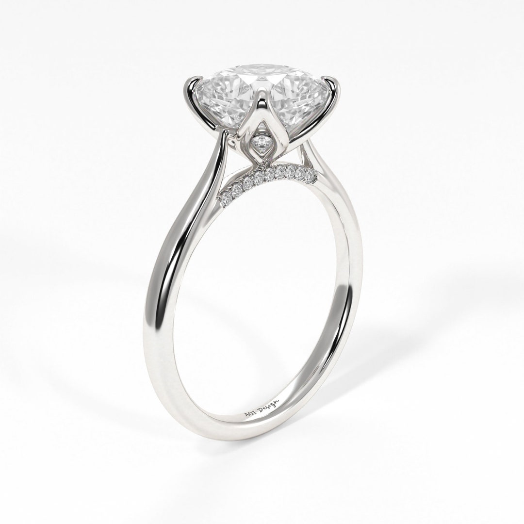 Nora Cushion Cut Moissanite Tulip Engagement Ring, Pave Lab-created ...
