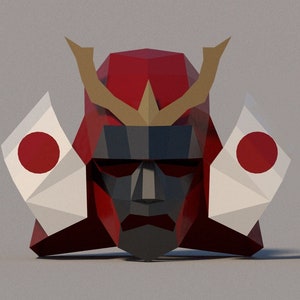 Papercraft 3d Samurai Helmet Mask PDF Digital Template, Low Poly Paper ...