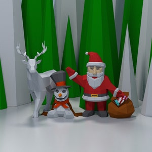3D Papercraft Santa Snowman and Reindeer for Decorating the Christmas ...