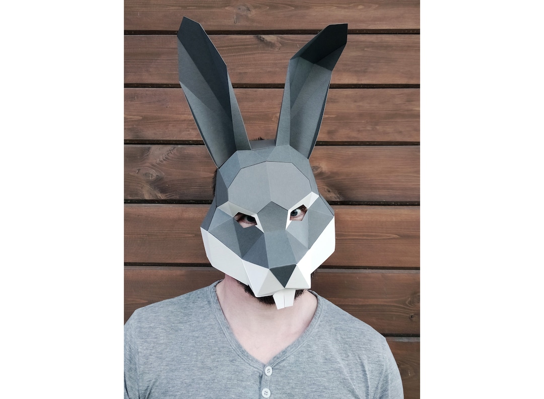 Papercraft Bunny Mask, Rabbit Papercraft Mask Digital Template, Low ...