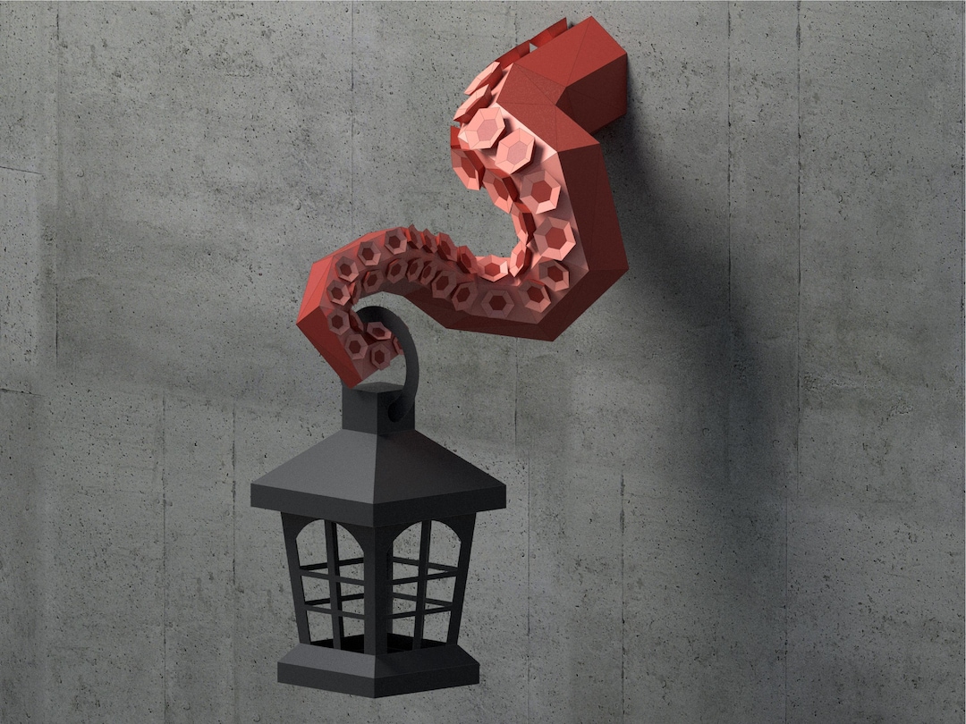 Papercraft Halloween Lantern in Octopus Tentacle, Low Poly Lantern ...