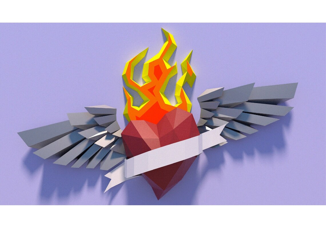 Papercraft Heart Paper Winged Heart Heart Template PDF - Etsy