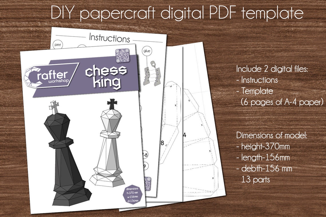 Papercraft Template for Chess King PDF Template for DIY 3D | Etsy