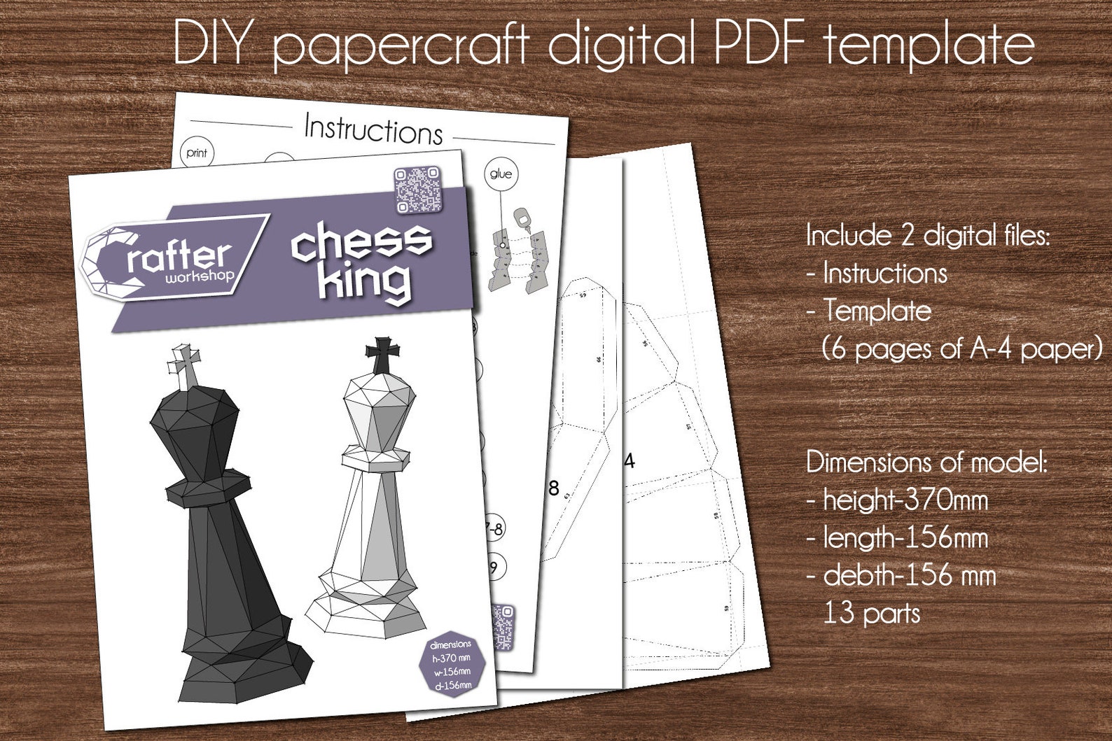 Papercraft Template for Chess King PDF Template for DIY 3D - Etsy