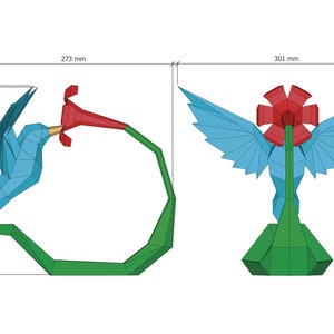 Papercraft 3D Hummingbird Template, SVG Template, Origami Paper Bird ...