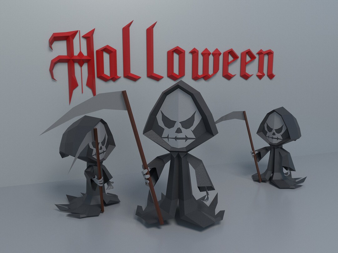 Papercraft 3d Halloween Grim Reaper, Lowpoly Hooded Skeleton Template ...