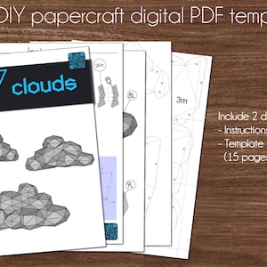 Papercraft Digital PDF Template for Clouds, DIY 3D Clouds, Origami,low ...