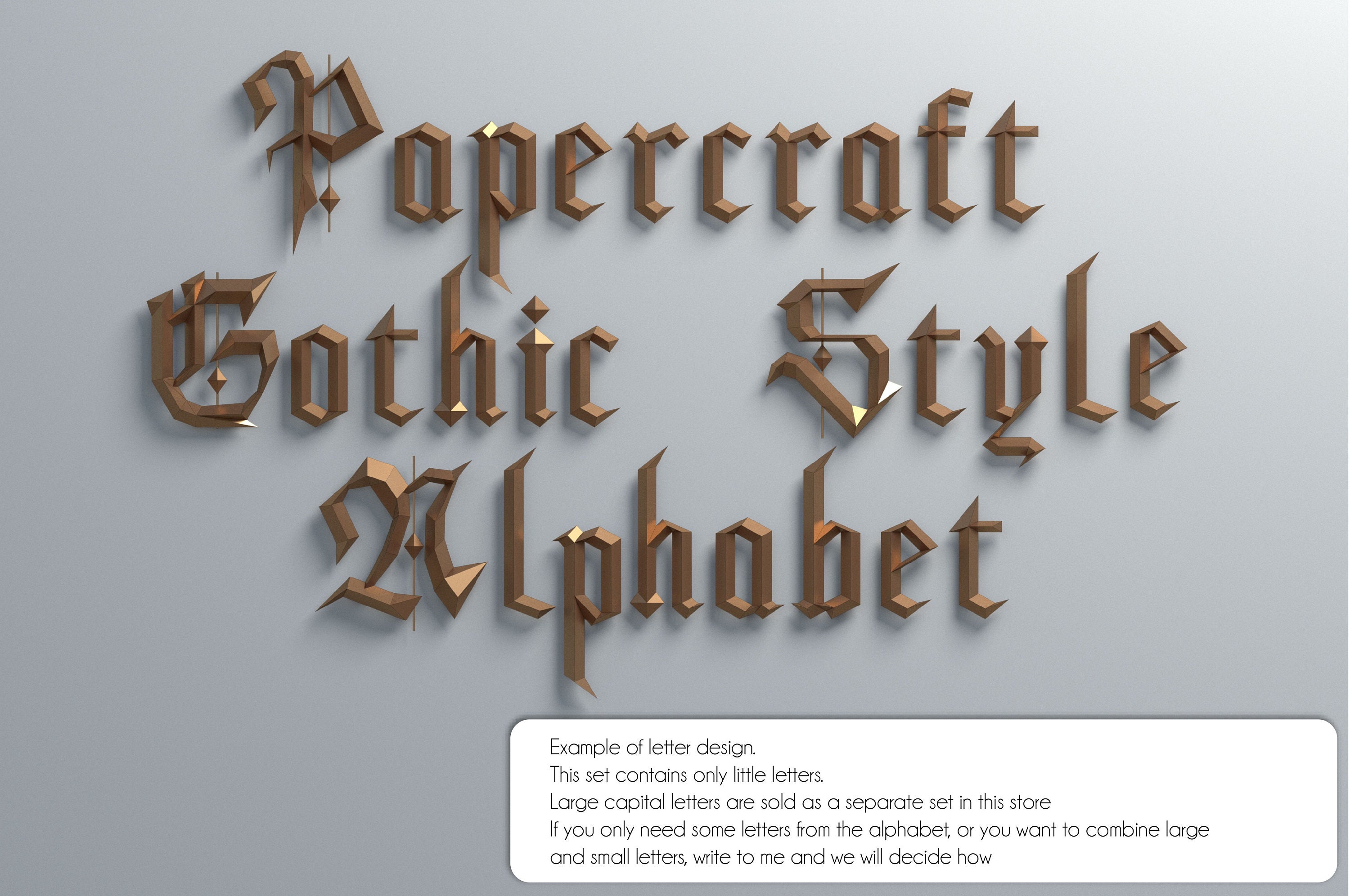 Papercraft 3D Letters, Paper Gothic Alphabet, Lowercase Letter Set, Low ...