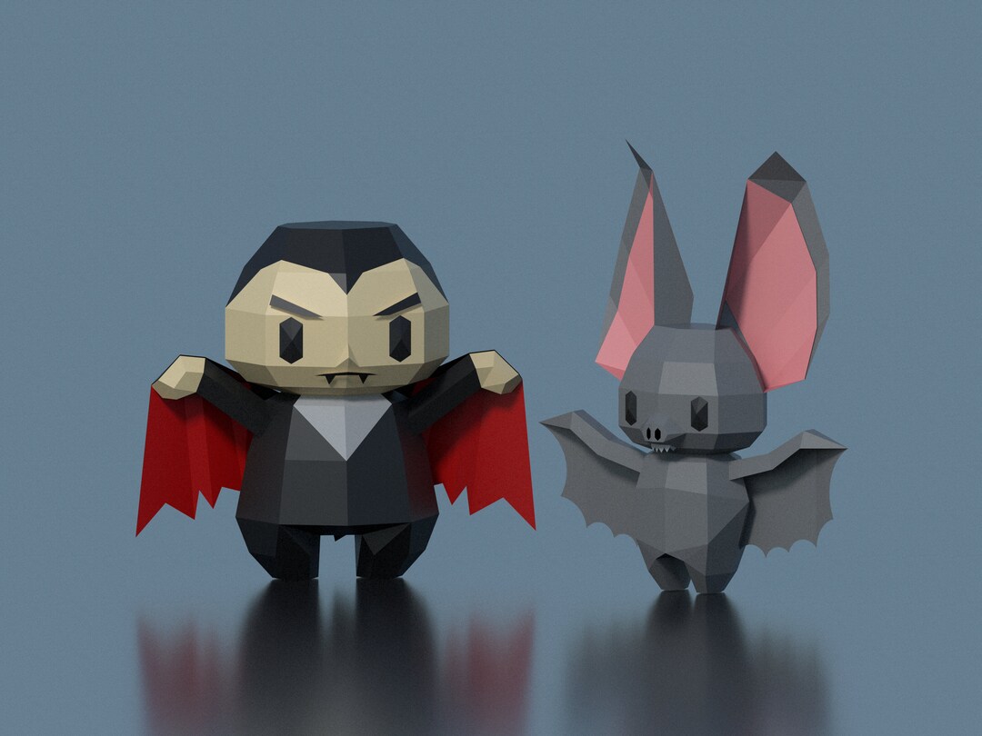 Papercraft Halloween Vampire and Bat, Low Poly Vampire and Bat Template ...