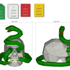Papercraft 3D Skull With Snake Template for Halloween Decor, Digital ...