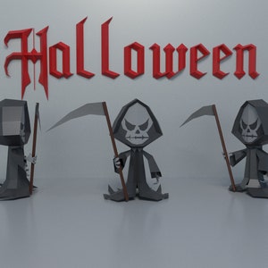 Papercraft 3d Halloween Grim Reaper, Lowpoly Hooded Skeleton Template ...