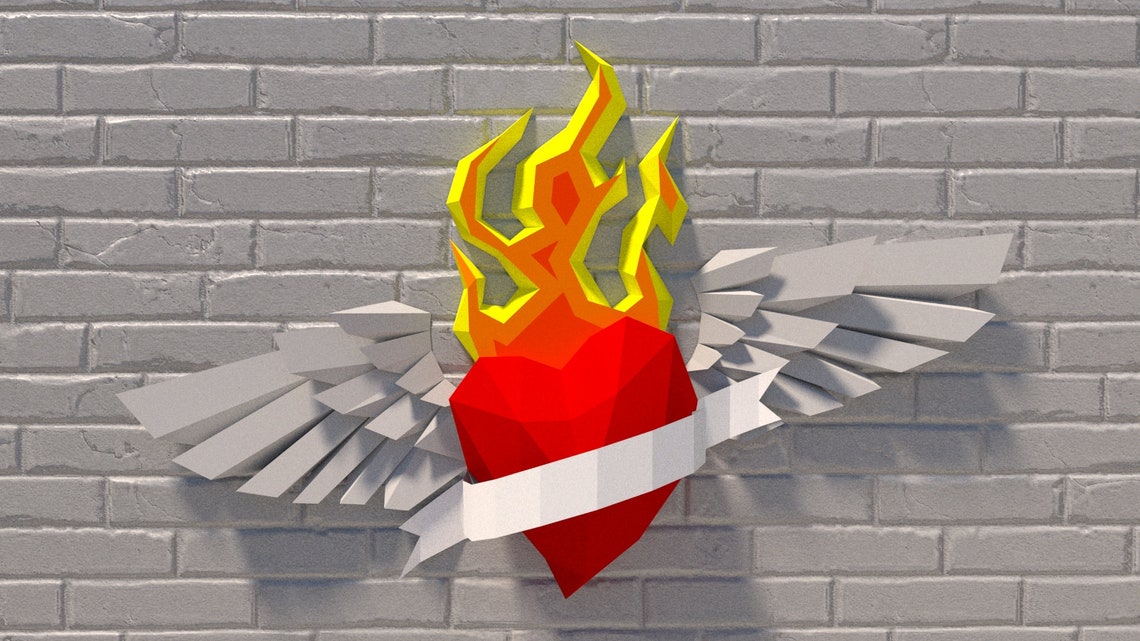 Papercraft Heart Paper Winged Heart Heart Template PDF - Etsy