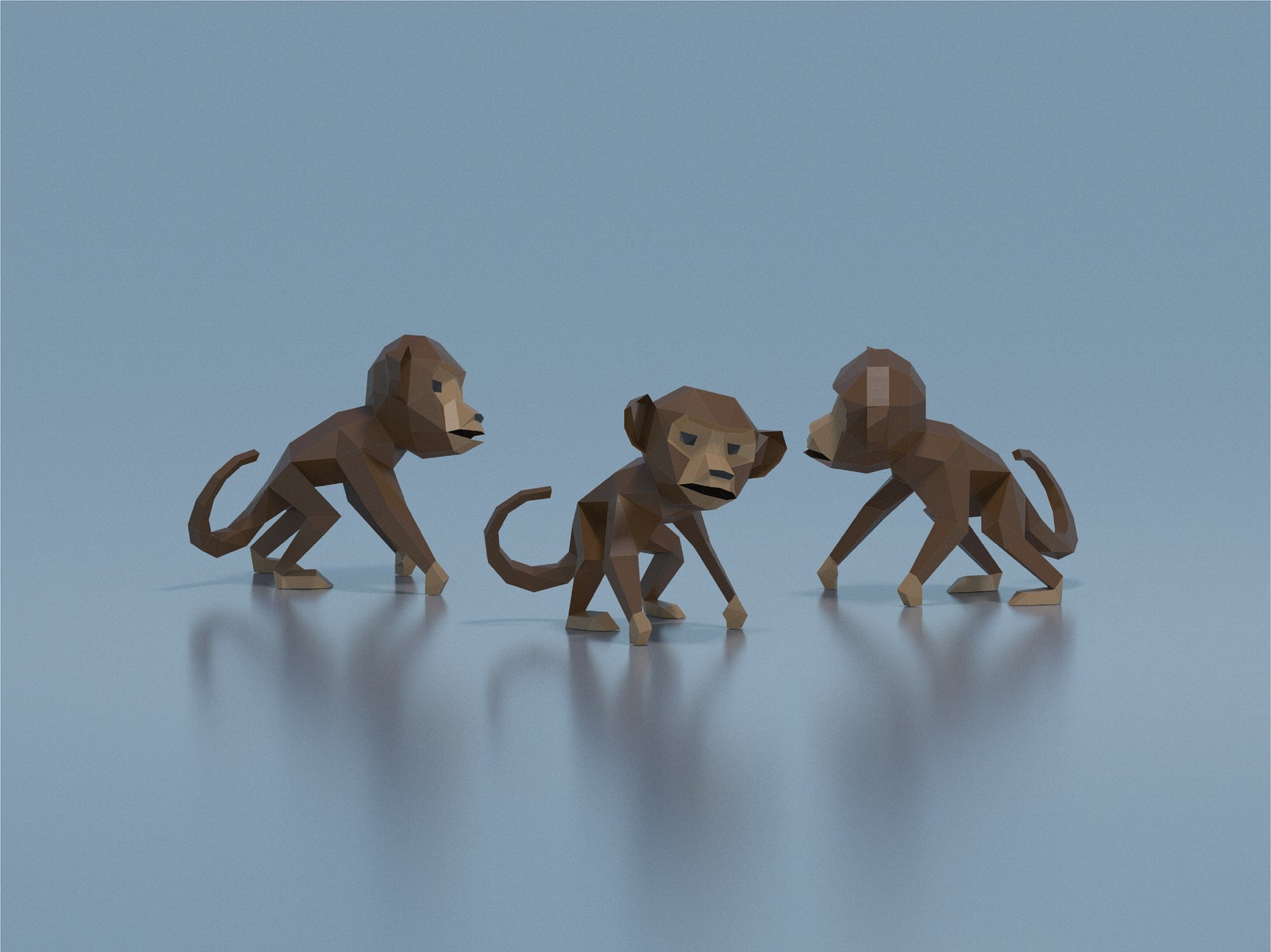 Papercraft 3d Monkey Digital Template, DIY Monkey Pattern, 3D Origami ...