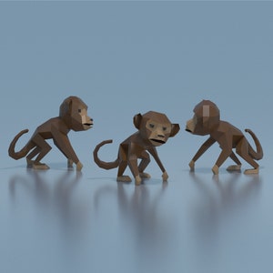 Papercraft 3d Monkey Digital Template, DIY Monkey Pattern, 3D Origami, Paper Monkey, Paper ...