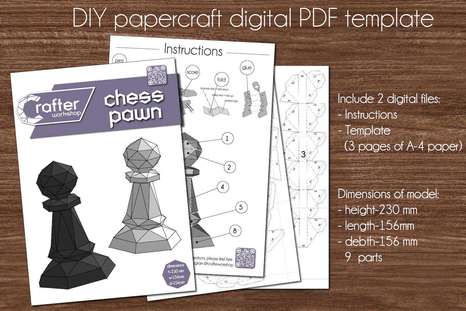 Papercraft Chess Pawn PDF Template for DIY 3D Origami - Etsy