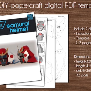 Papercraft 3d Samurai Helmet Mask PDF Digital Template, Low Poly Paper ...