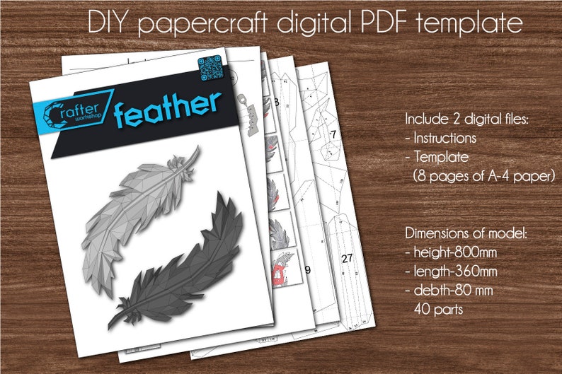 Papercraft DIY Feather , Papercraft 3d Feather, Dxf Feather Drawing, 3D ...