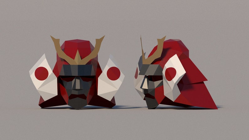 Samurai Helmet Mask 3D Papercraft Template Low Poly Paper - Etsy