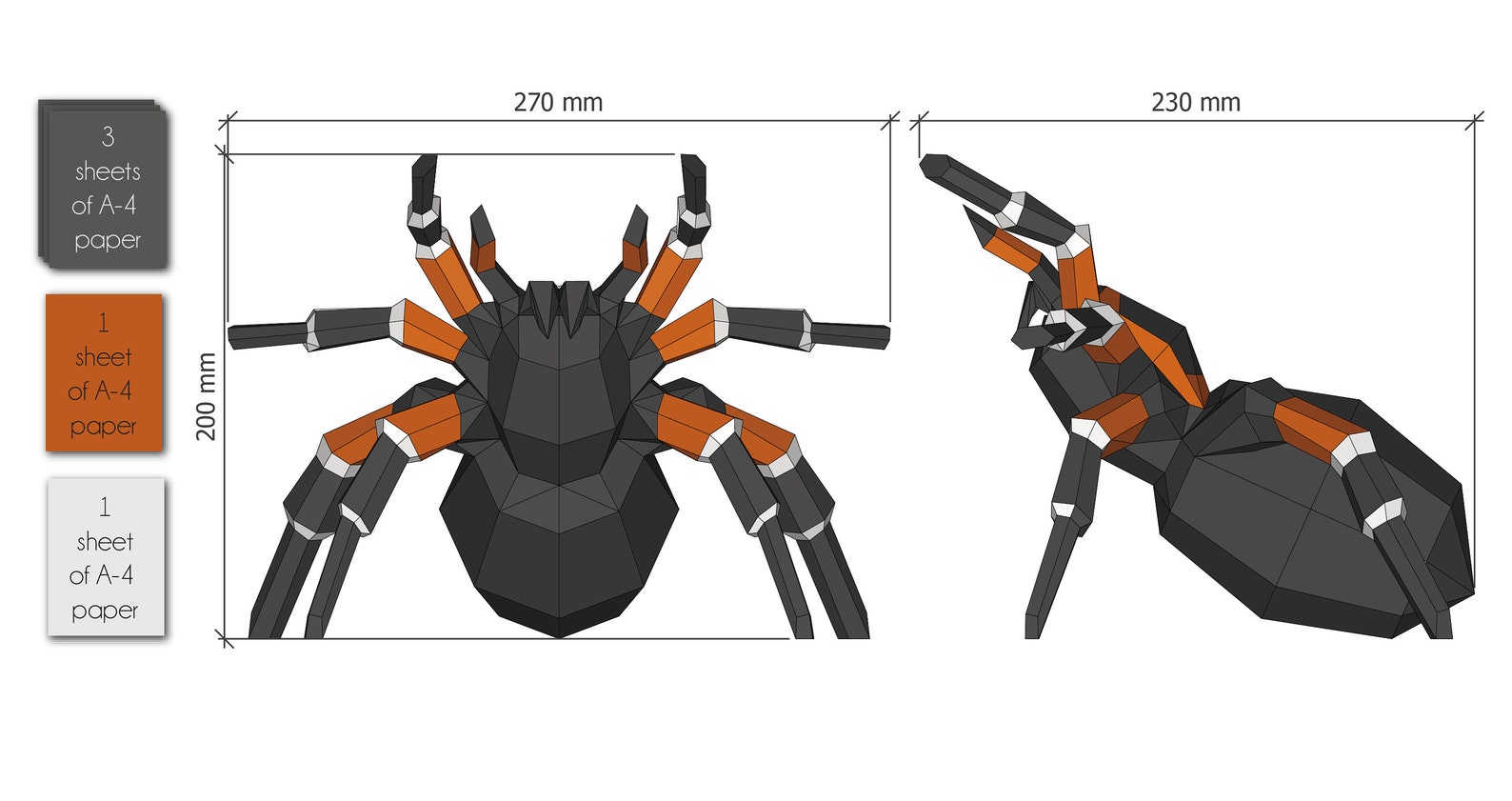 3d Papercraft Spider Tarantula Digital PDF Template, Papercraft ...