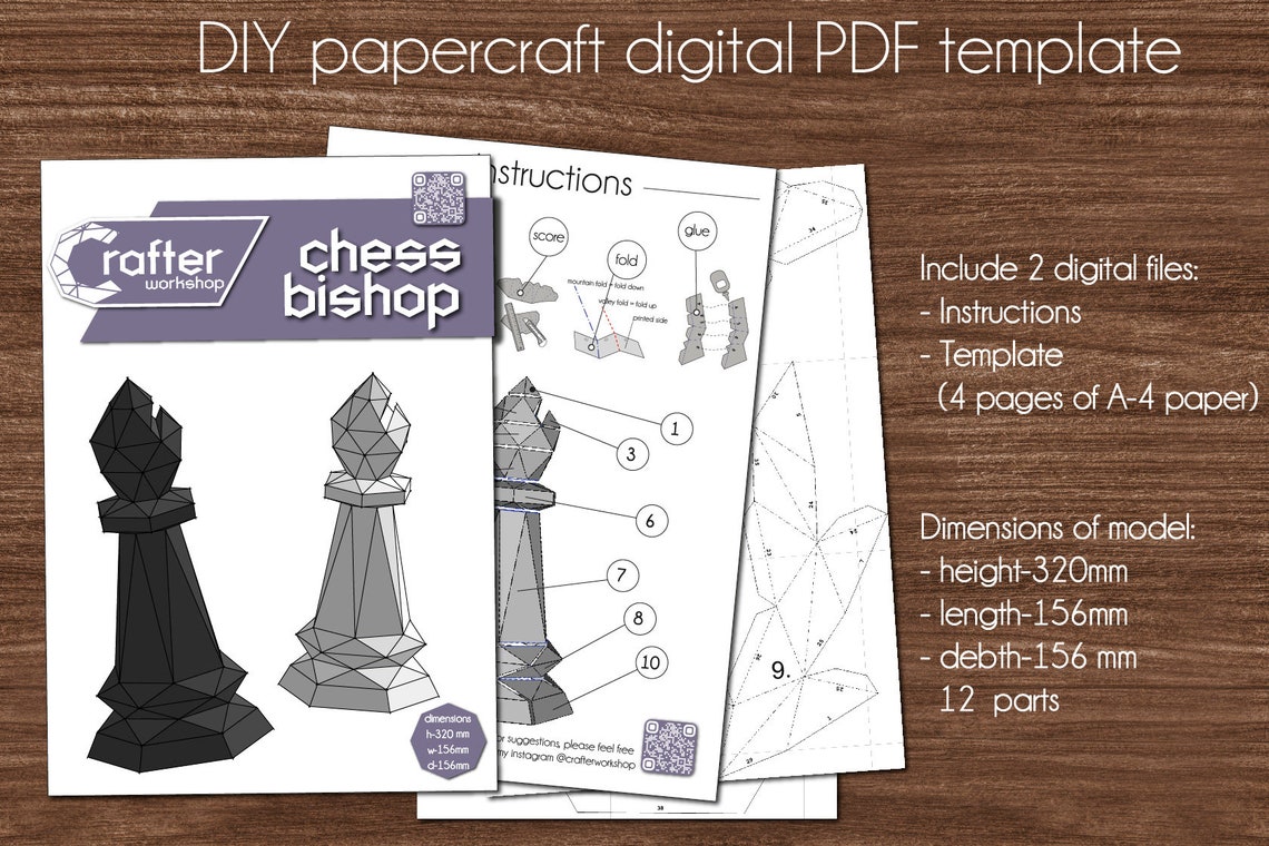 Papercraft Chess Bishop Figure PDF Template for DIY 3D - Etsy