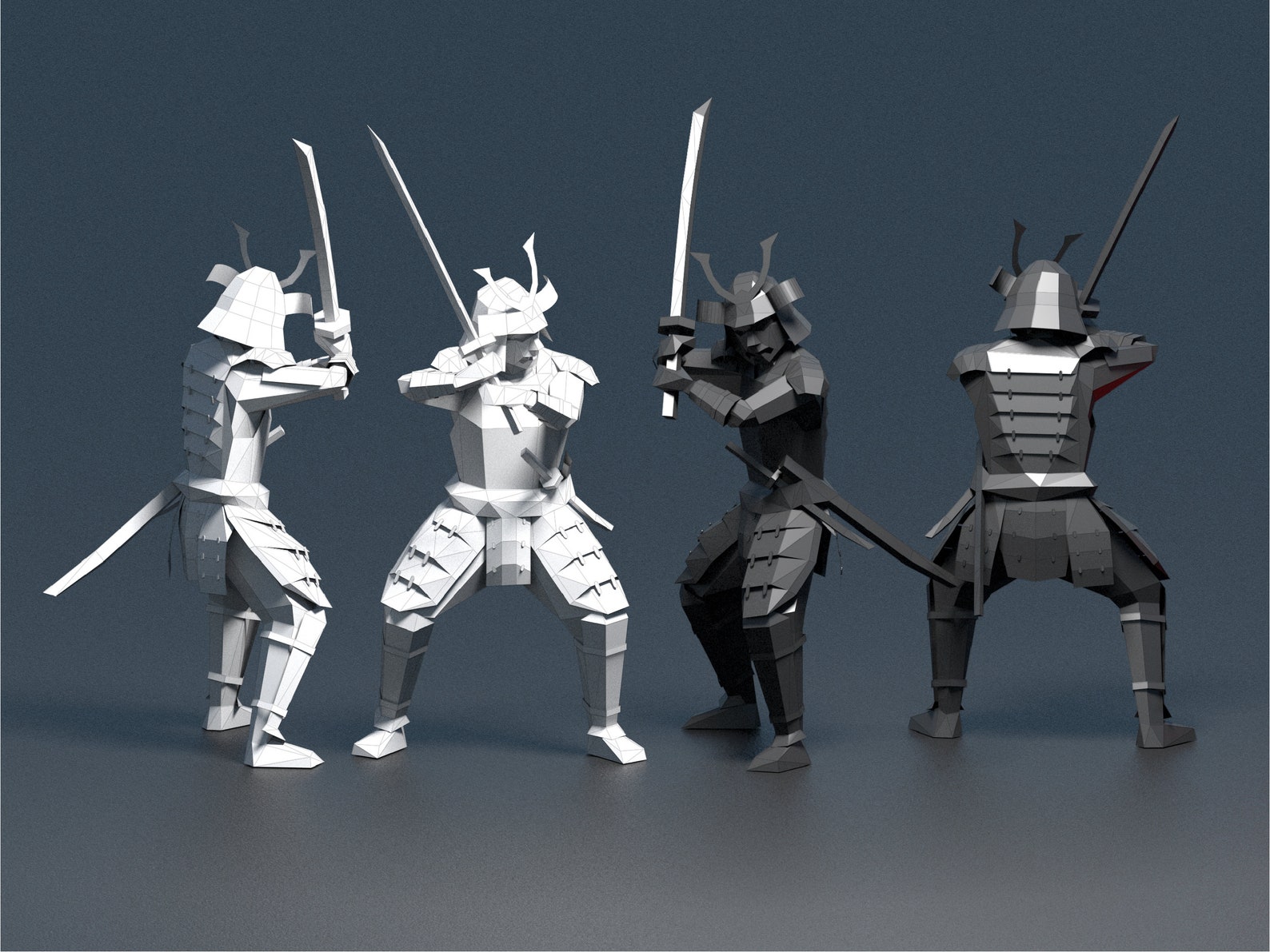 Papercraft 3d Samurai Warrior Figurine Digital PDF Template, Low Poly ...