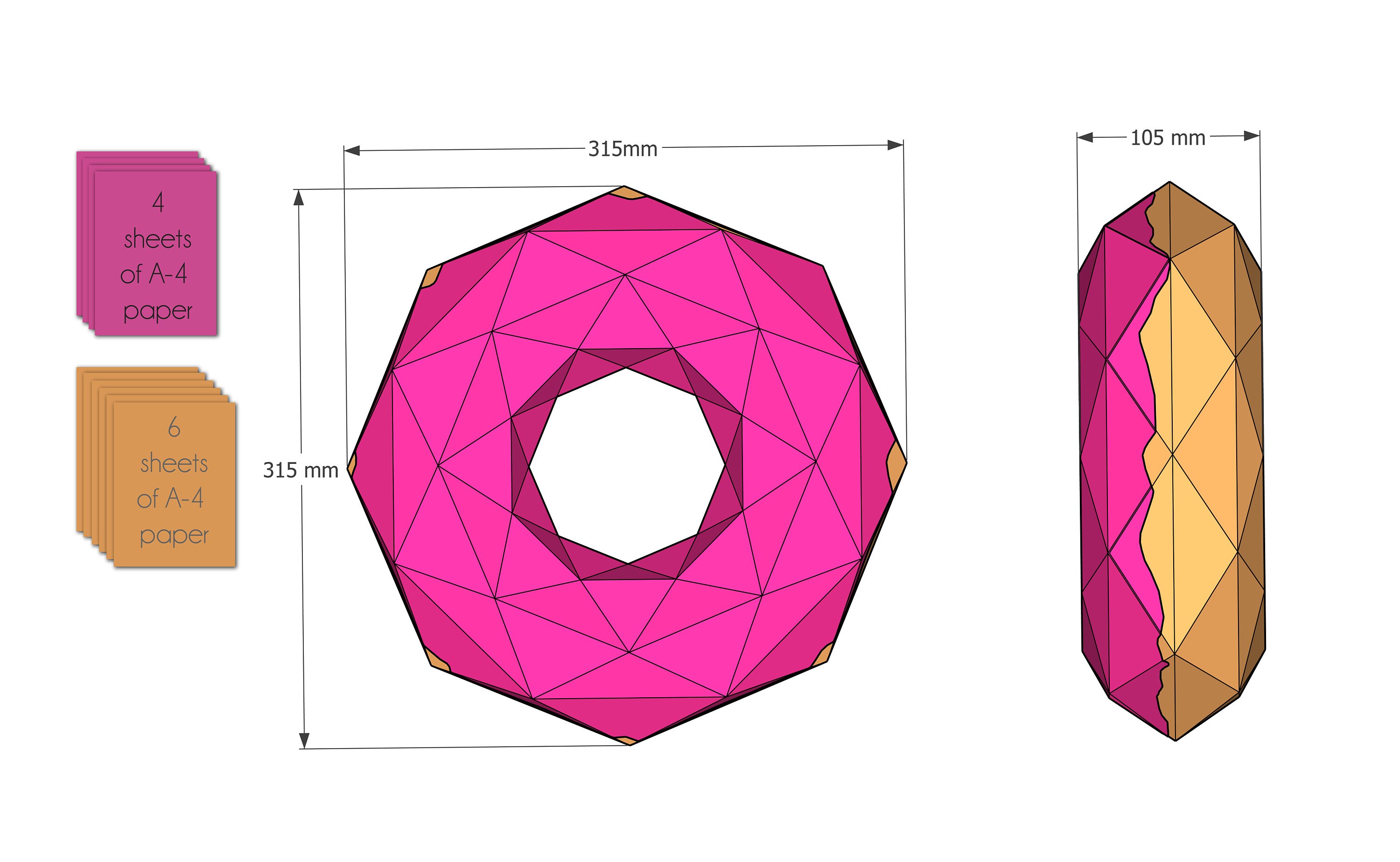 3D Papercraft Donut PDF Template, DIY Donut, Low Poly Paper Food, SVG ...