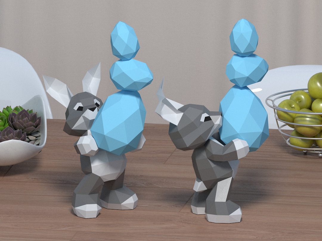 3d Papercraft Easter Rabbit Template, Easter Bunny Holding Easter Eggs ...