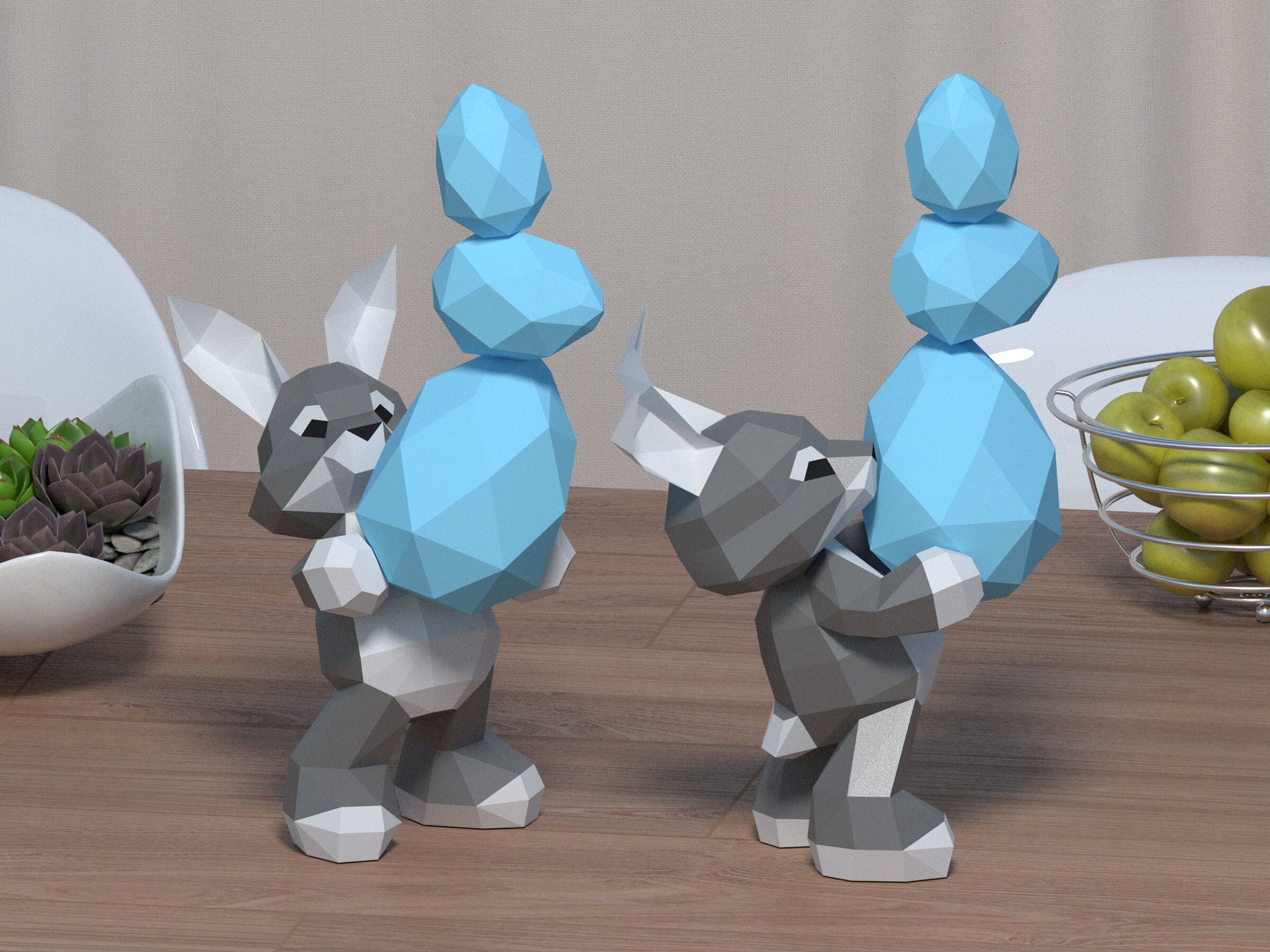3d Papercraft Easter Rabbit Template, Easter Bunny Holding Easter Eggs ...