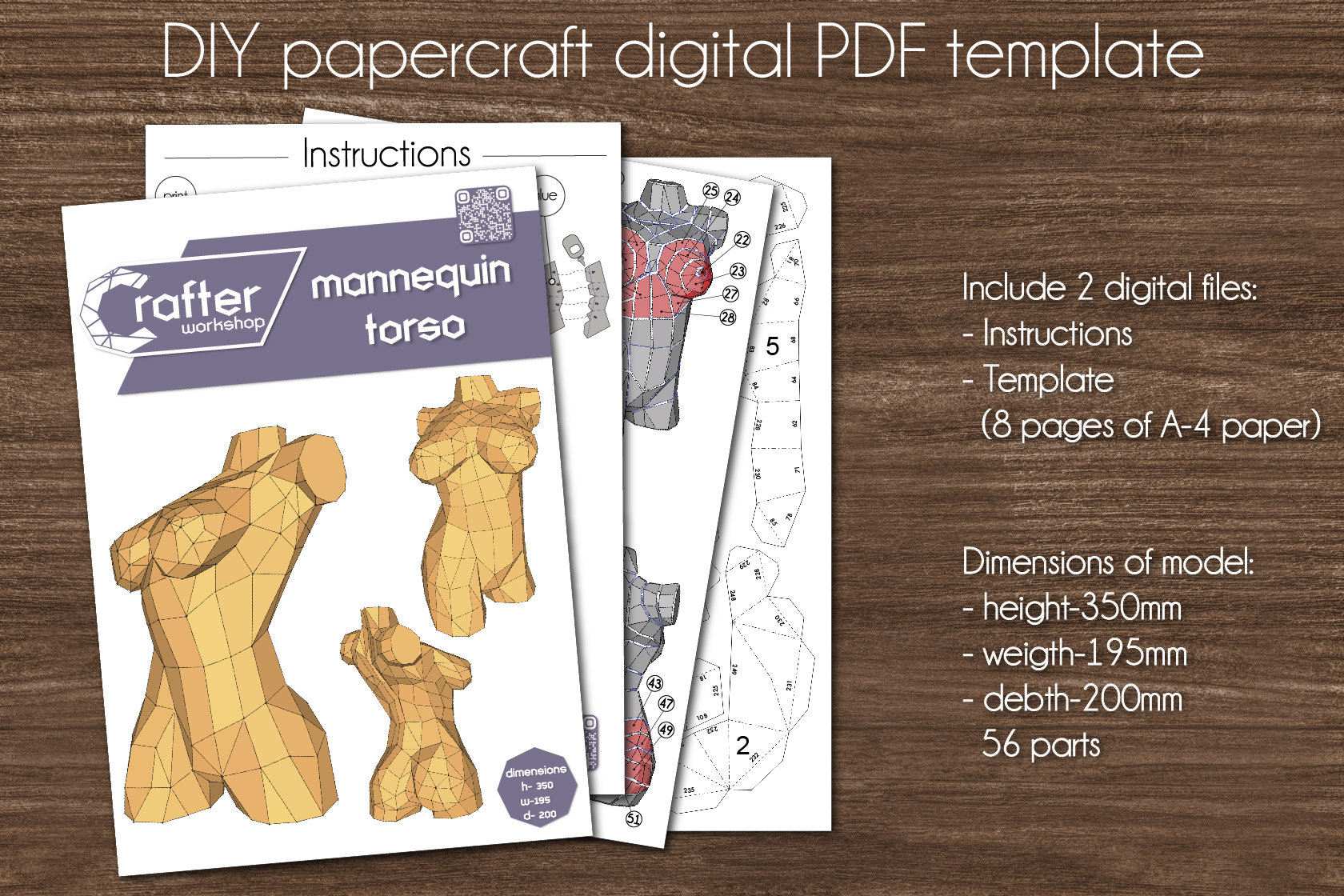 3d Papercraft Woman Mannequin Torso, PDF Template for DIY Woman Body ...